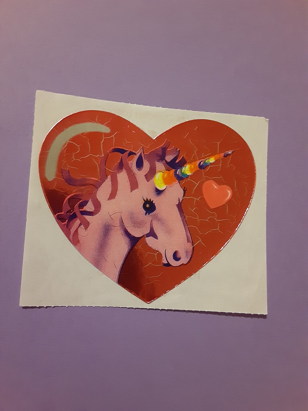 Vintage 80s Lisa Frank Foil Heart Unicorn Crackle Effect Sticker Module ...