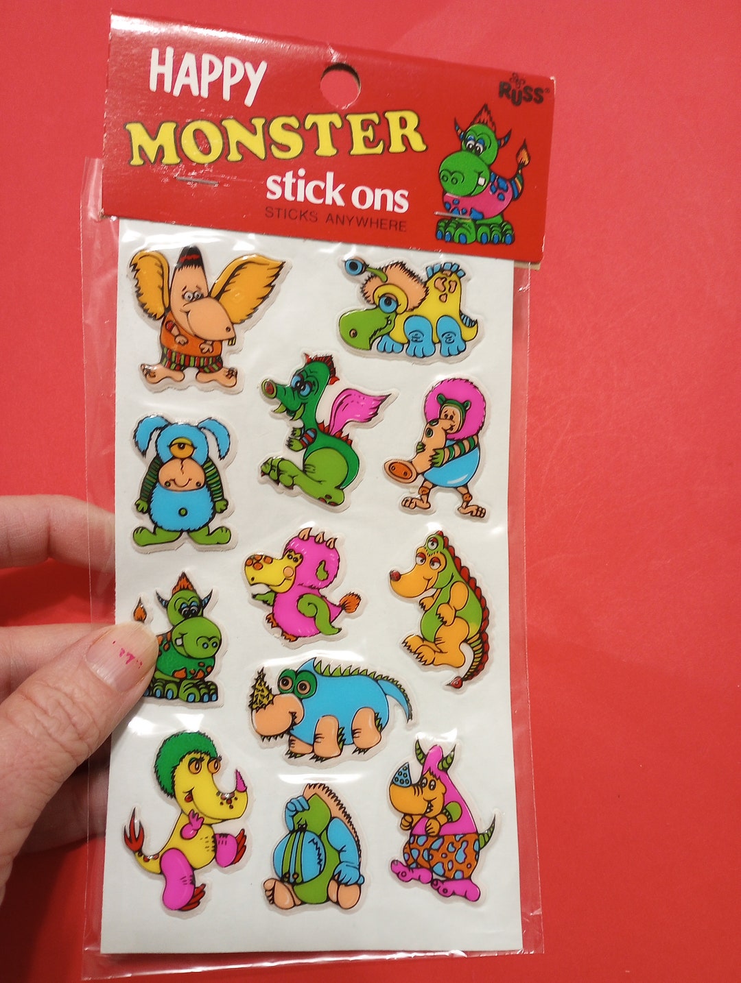 Vintage 80s Puffy RUSS Happy Monster Stick Ons Sticker Package - Etsy