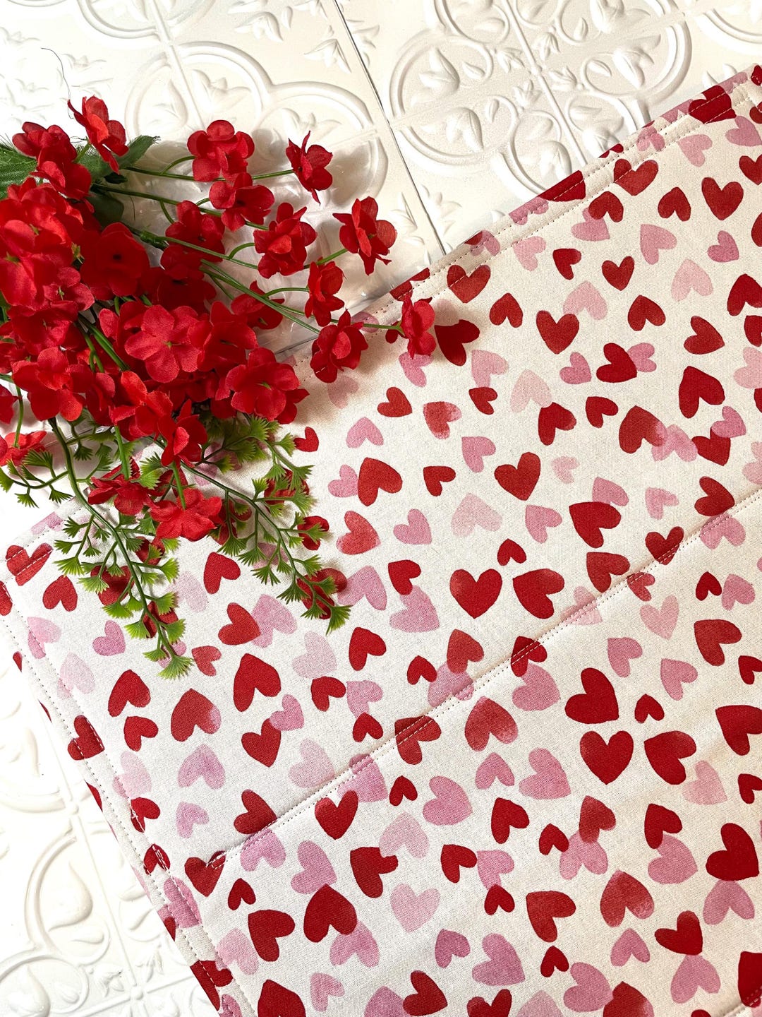 Valentine's Day Quilted Dish Drying Mat: Heart Kitchen Decor - Etsy