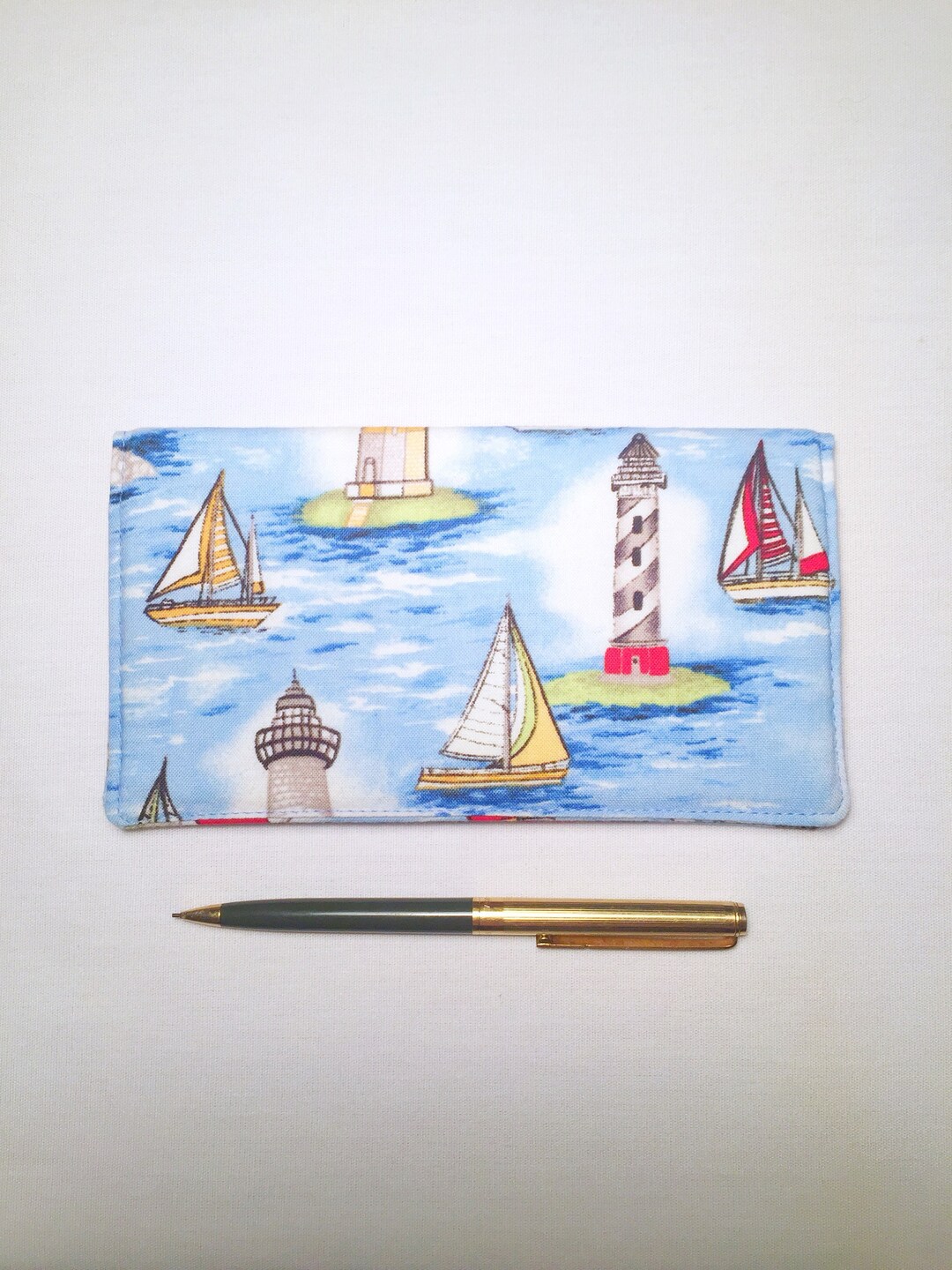 Fabric Checkbook Cover With Lighthouse Design for Top Tear Checks and ...