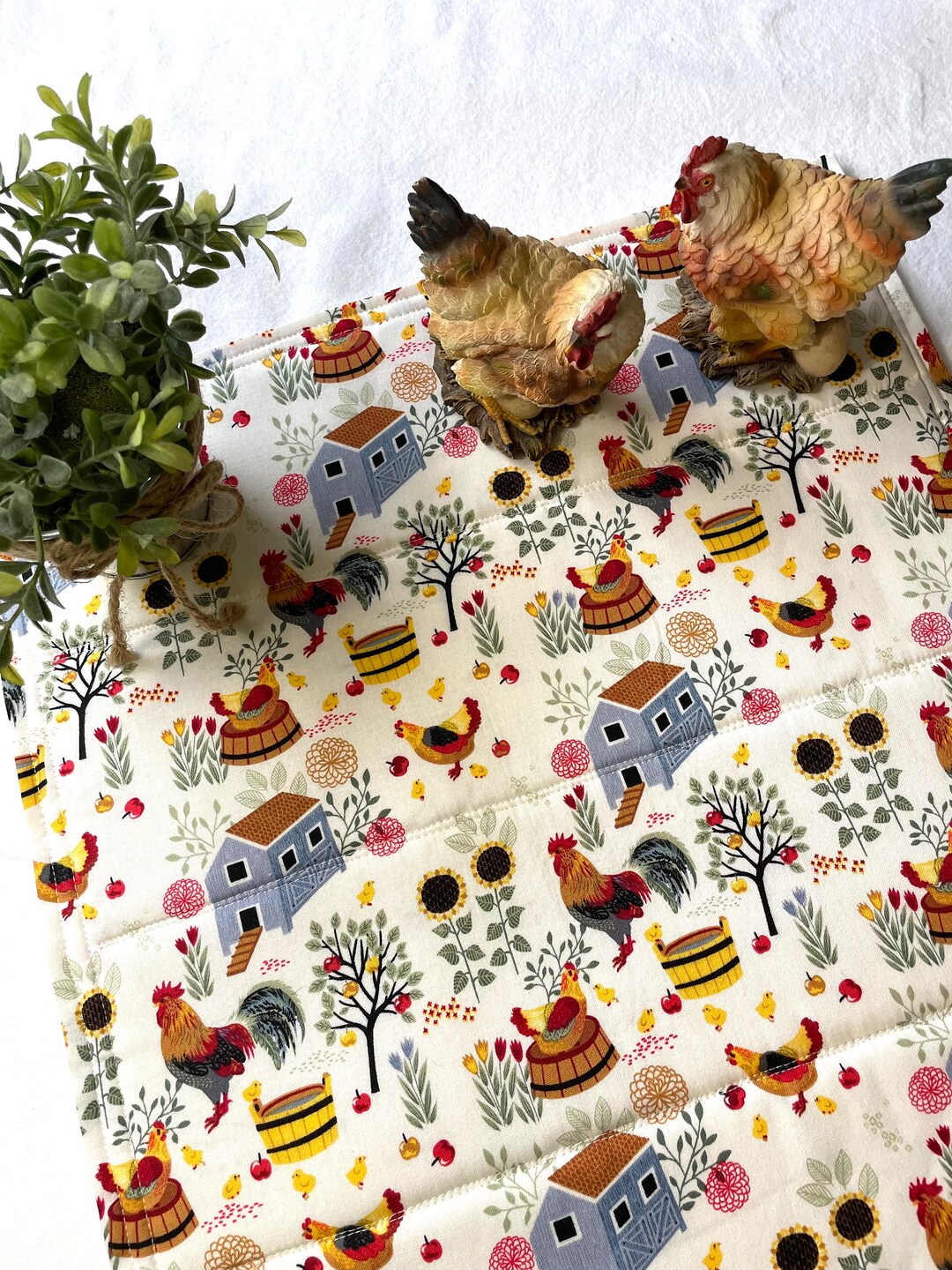 Quilted Dish Drainer Pad, Farmhouse Rooster Kitchen Decor, Drying Mat ...