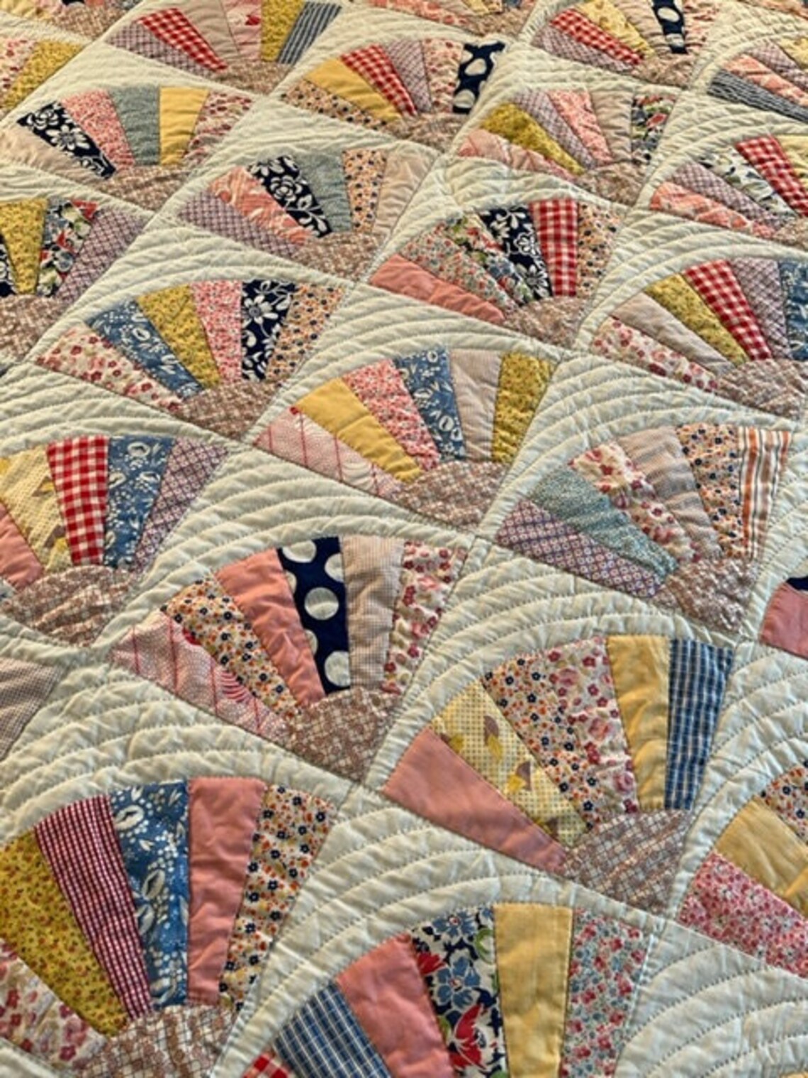Antique Multi Colored Cotton "fan" Quilt, Full Size (74" X 72") - Etsy