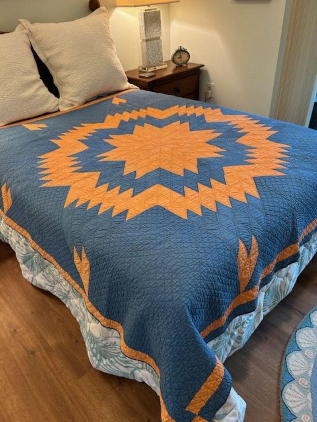 Antique Amish Quilt: Orange & Blue Bethlehem Star 78" X 76" - Etsy