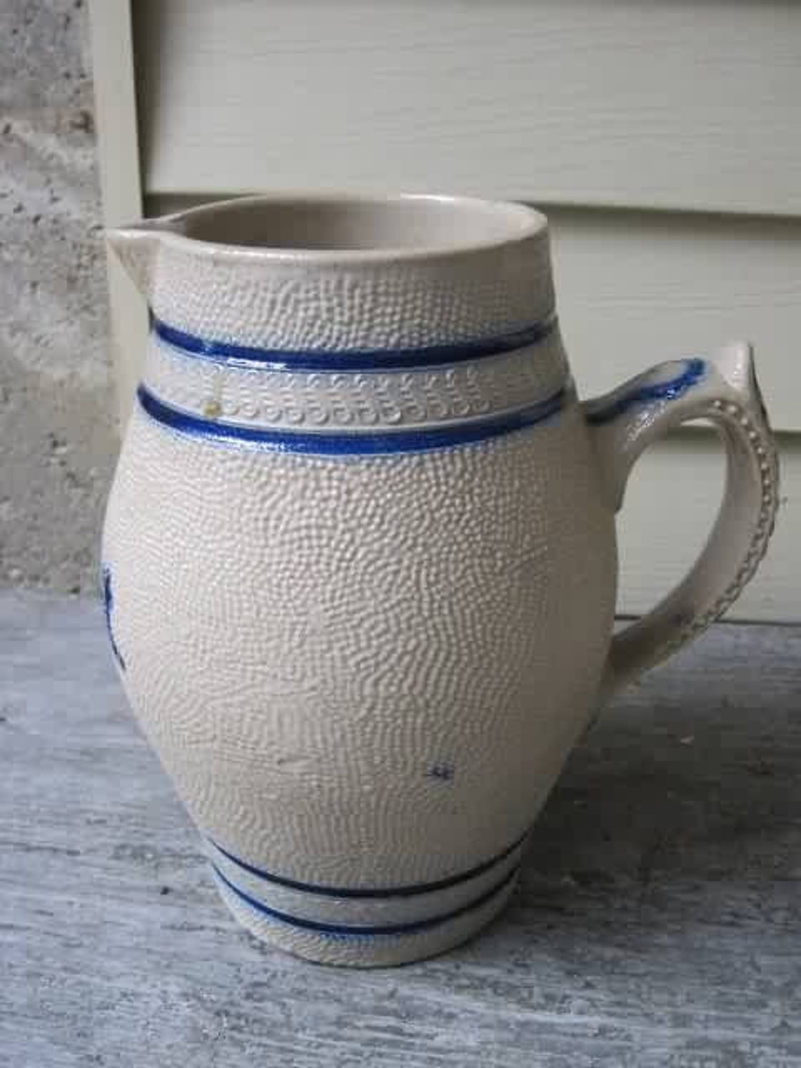 Antique Stoneware Pitcher: Whites Utica N.Y. Pottery, Cobalt "prosit ...