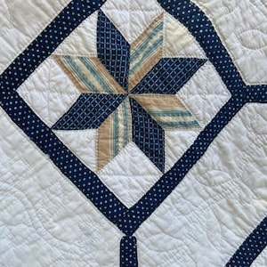 Antique Indigo Blue Star Quilt: Hand-quilted Garden Maze, Full/queen ...