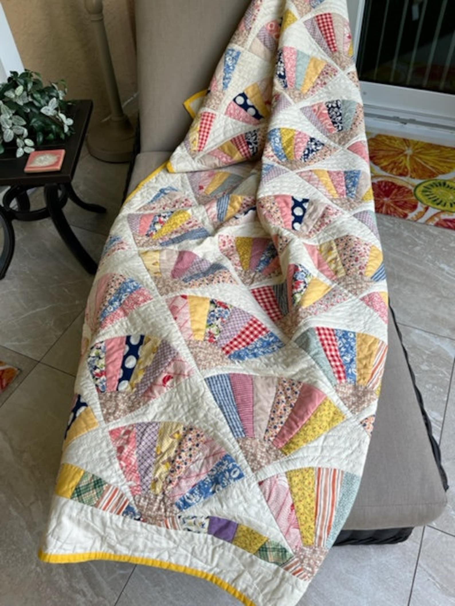 Antique Multi Colored Cotton "fan" Quilt, Full Size (74" X 72") - Etsy