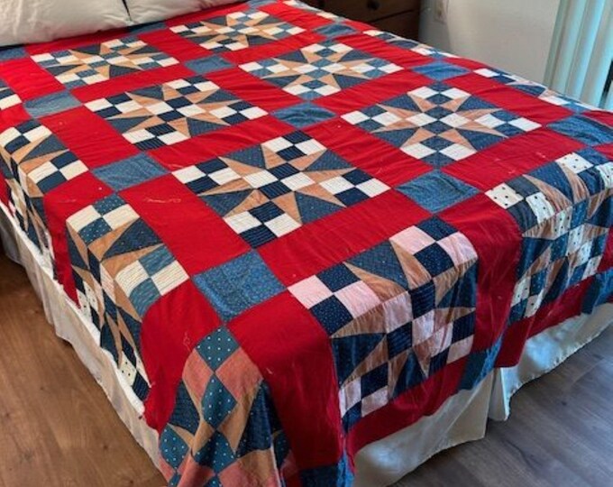 Patriotic Antique "four Patch Star" Quilt Top, 70" X 82" - Etsy