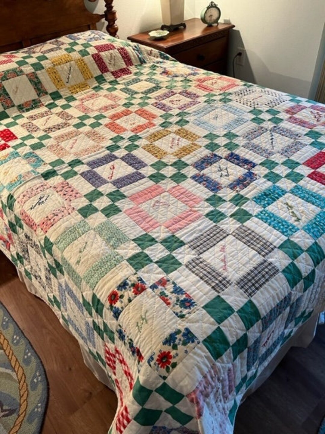 Antique Friendship Quilt, Signed With Names and Dates 1939-1950, Green ...