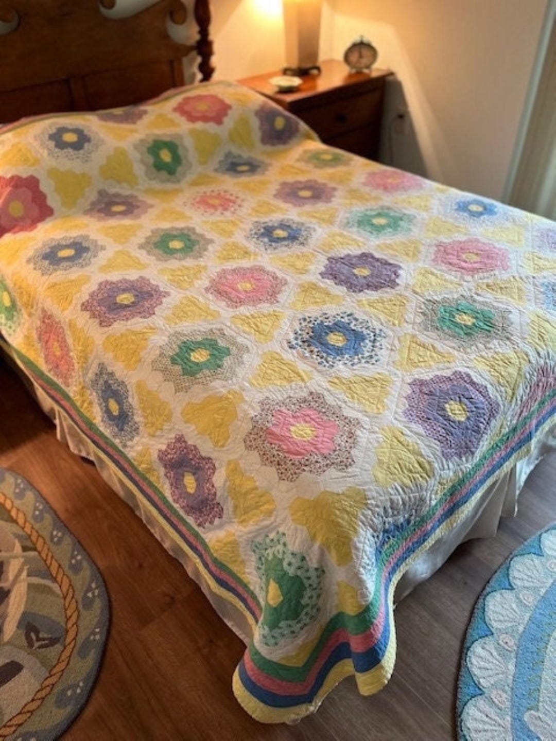 Antique Yellow Flower Garden Cotton Quilt, Queen (82" X 82") - Etsy