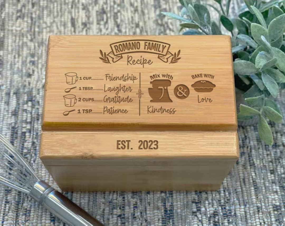 Wooden Recipe Box, Custom Recipe Box and Cards, Kitchen Gift, Cooking ...