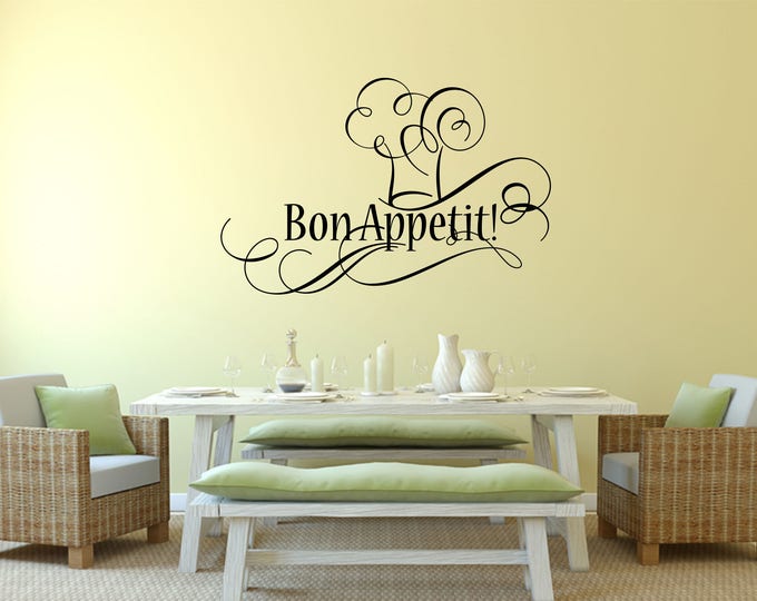 Bon Appetit With Chef Hat Vinyl Wall Decal. Kitchen Decor, Bon Appetit ...