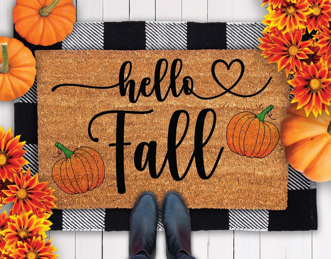 Hello Fall Door Mat, Fall Door Mat, Fall Decor Ideas, Halloween Welcome ...