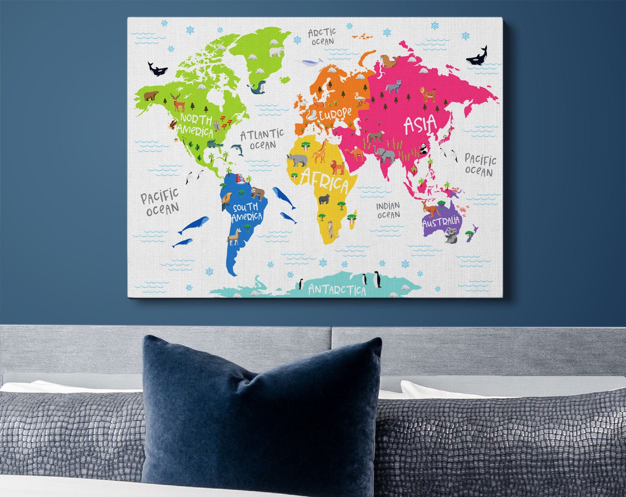 World Map Canvas Print Nursery Wall Art Kids Room Décor - Etsy