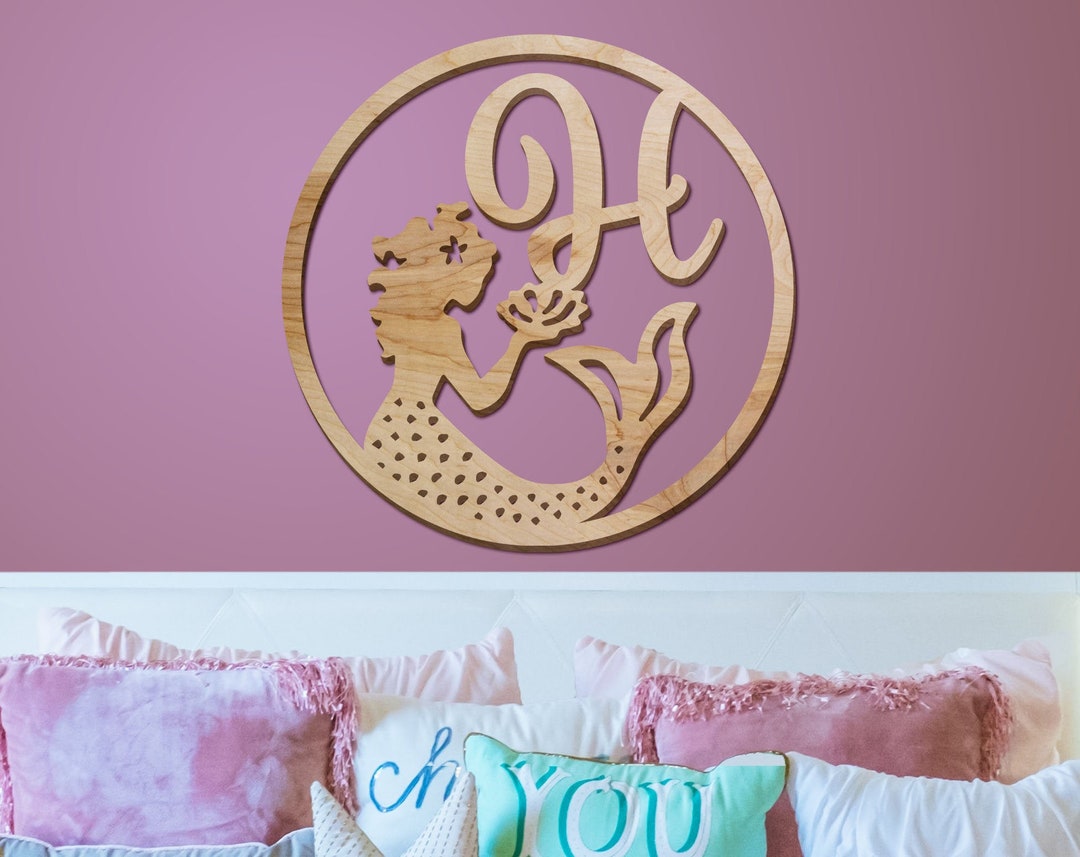 Mermaid Initial Sign, Nursery Decor, Personalized Wood Sign, Wooden ...