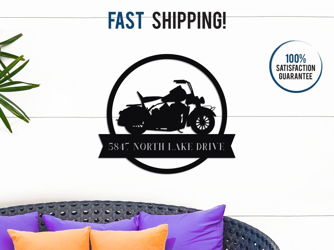 Metal Motorcycle Sign, Metal Address Sign, Personalized Metal Sign ...