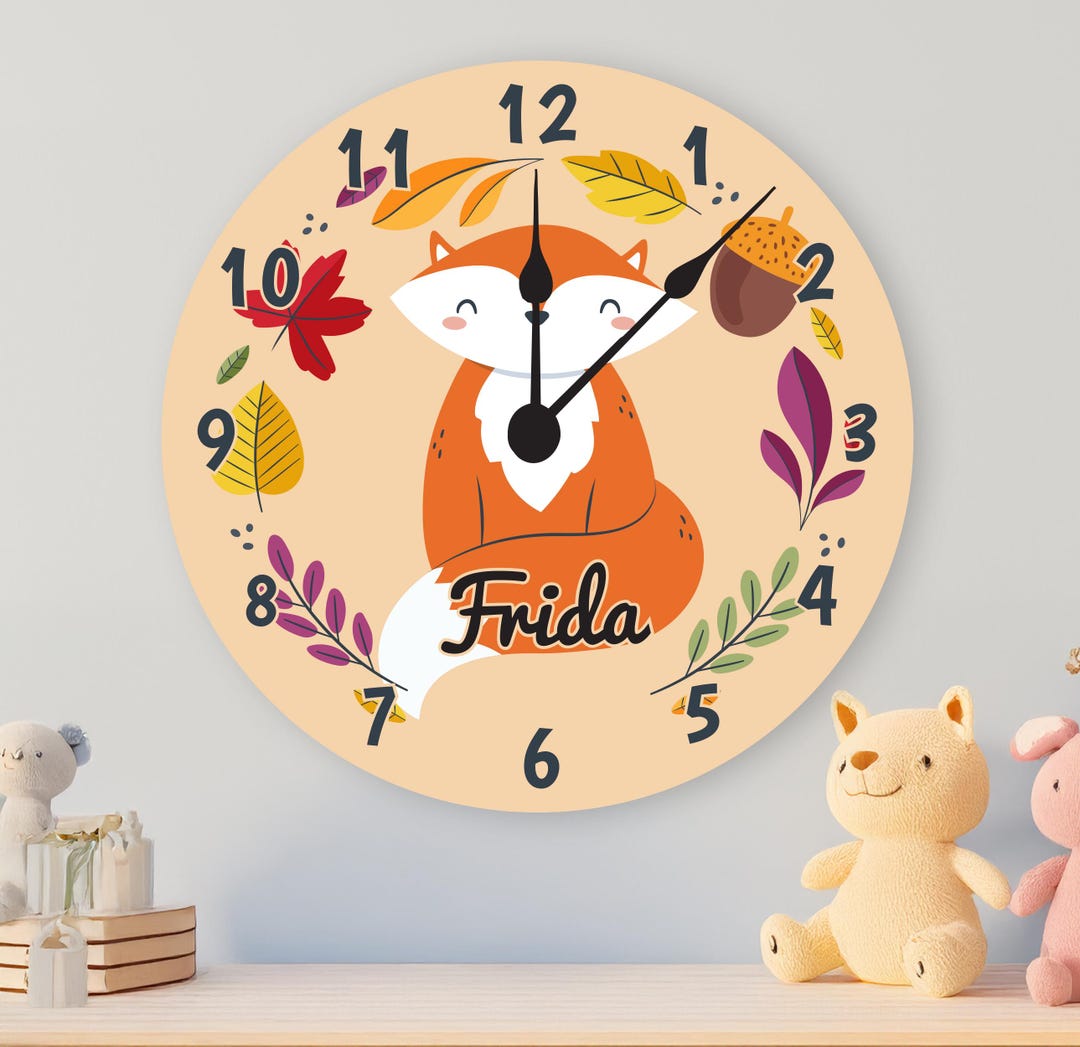 Cute Fox Wall Clock, House Warming Gift , Wood Fox Fall Clock, Custom ...
