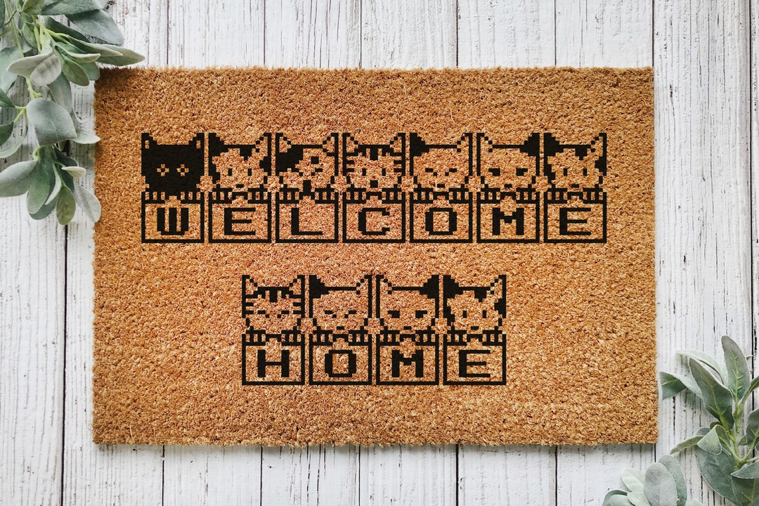 Welcome Home Cat, Housewarming Gift, Wedding Gift, Custom Welcome Mat ...