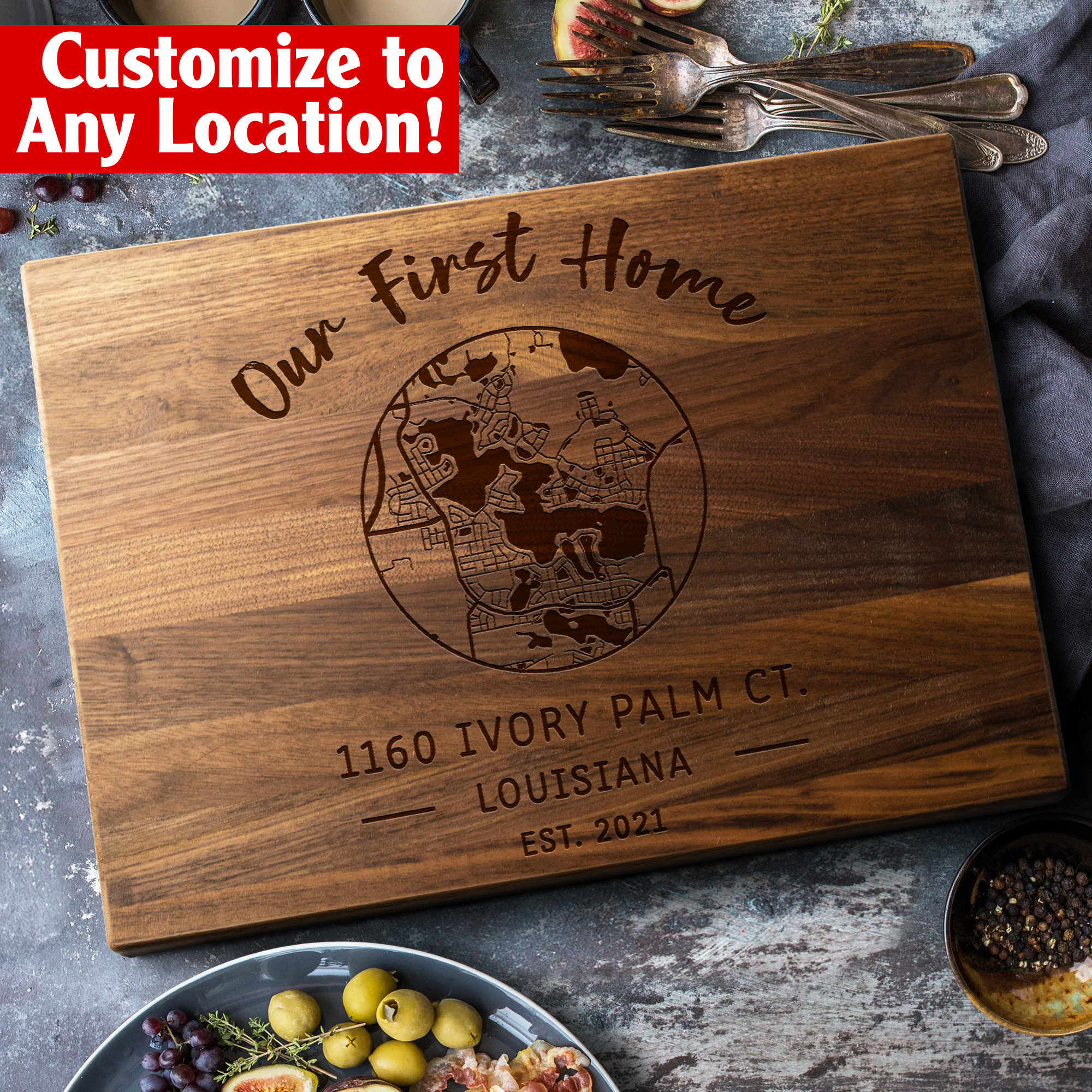 Personalized Map Cutting Board Walnut Maple Cherry Our - Etsy