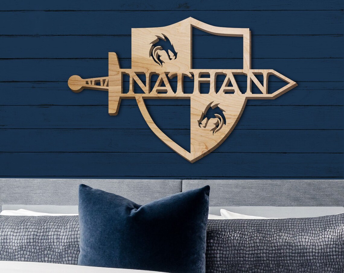 Sword and Shield Name Sign Nursery Decor Personalized Wood - Etsy