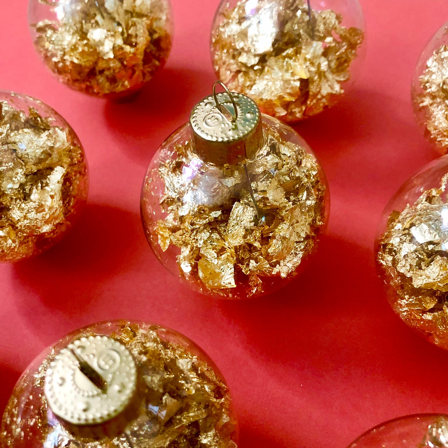 SET OF 12 Gold Leaf Filled 2” Glass Ornaments - Glitz and Glam Holiday ...