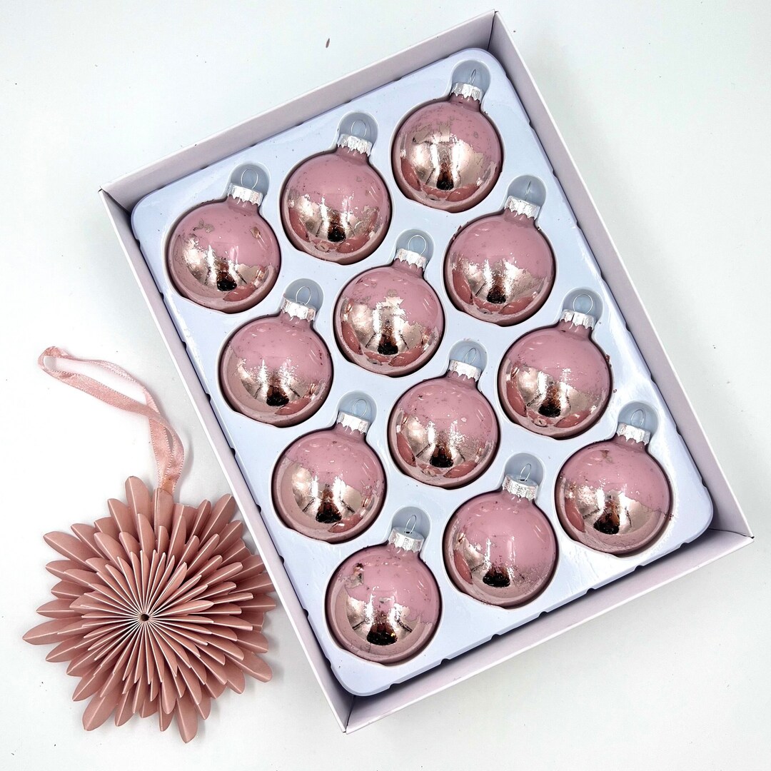 SET OF 12 Christmas Ornaments - Mauve With Rose Gold Leaf Accent - Etsy