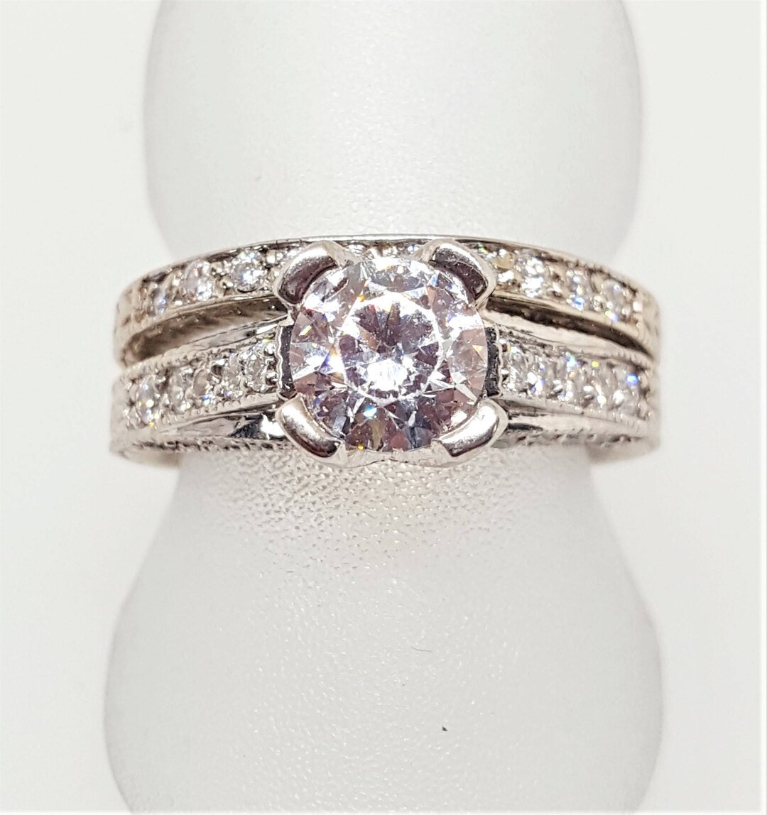 Vintage 14K Carved Dolan & Bullock Cubic Zirconia Wedding Set ...