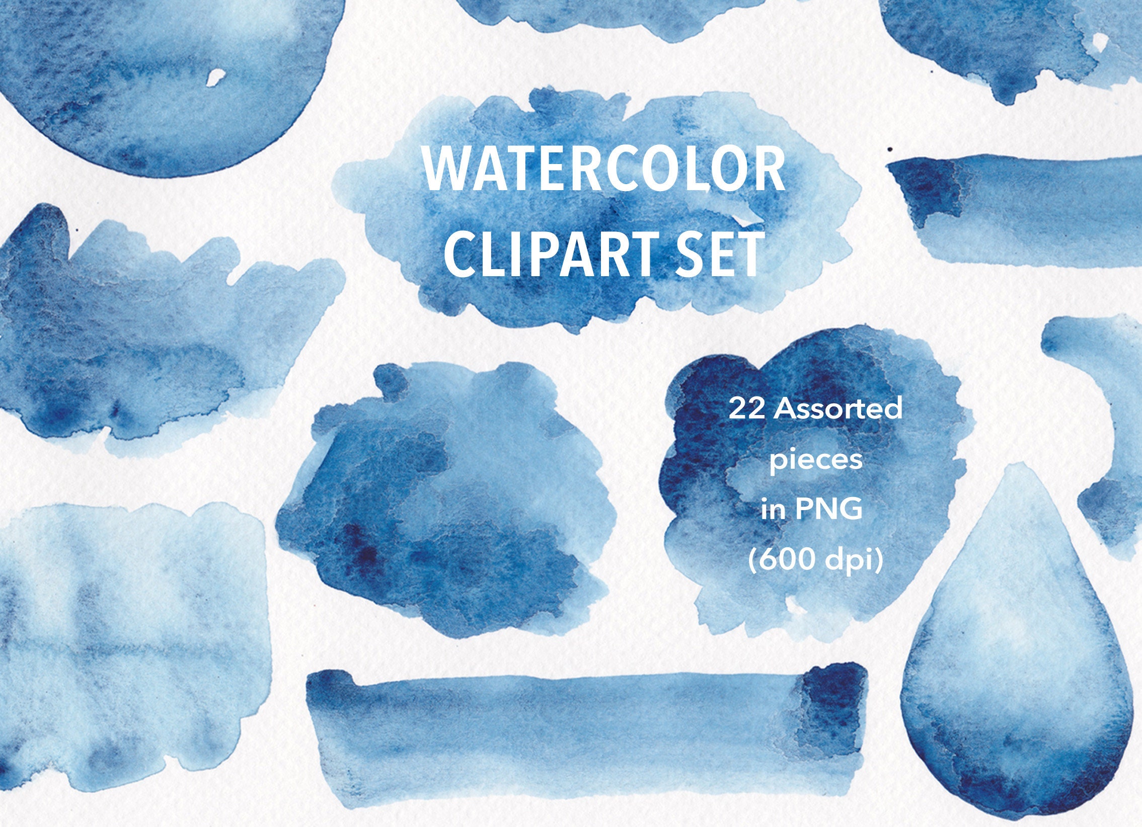 Watercolor Clip Art Set - 22 Assorted Pieces - Splotches Hand Painted ...