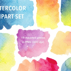 Watercolor Clip Art Set - 18 Assorted Pieces - Splotches Hand Painted ...