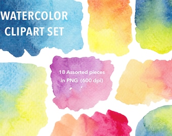 Watercolor Clip Art Set - 22 Assorted Pieces - Splotches Hand Painted ...