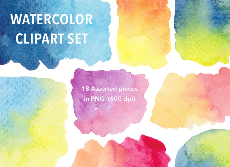 Watercolor Clip Art Set - 18 Assorted Pieces - Splotches Hand Painted ...