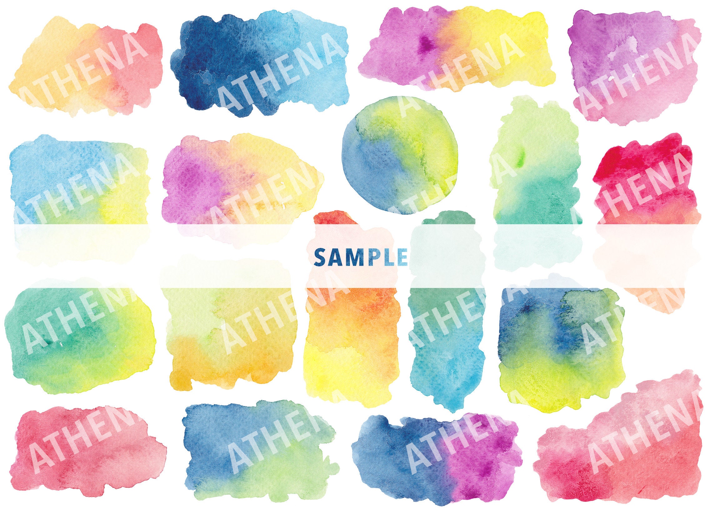 Watercolor Clip Art Set - 18 Assorted Pieces - Splotches Hand Painted ...