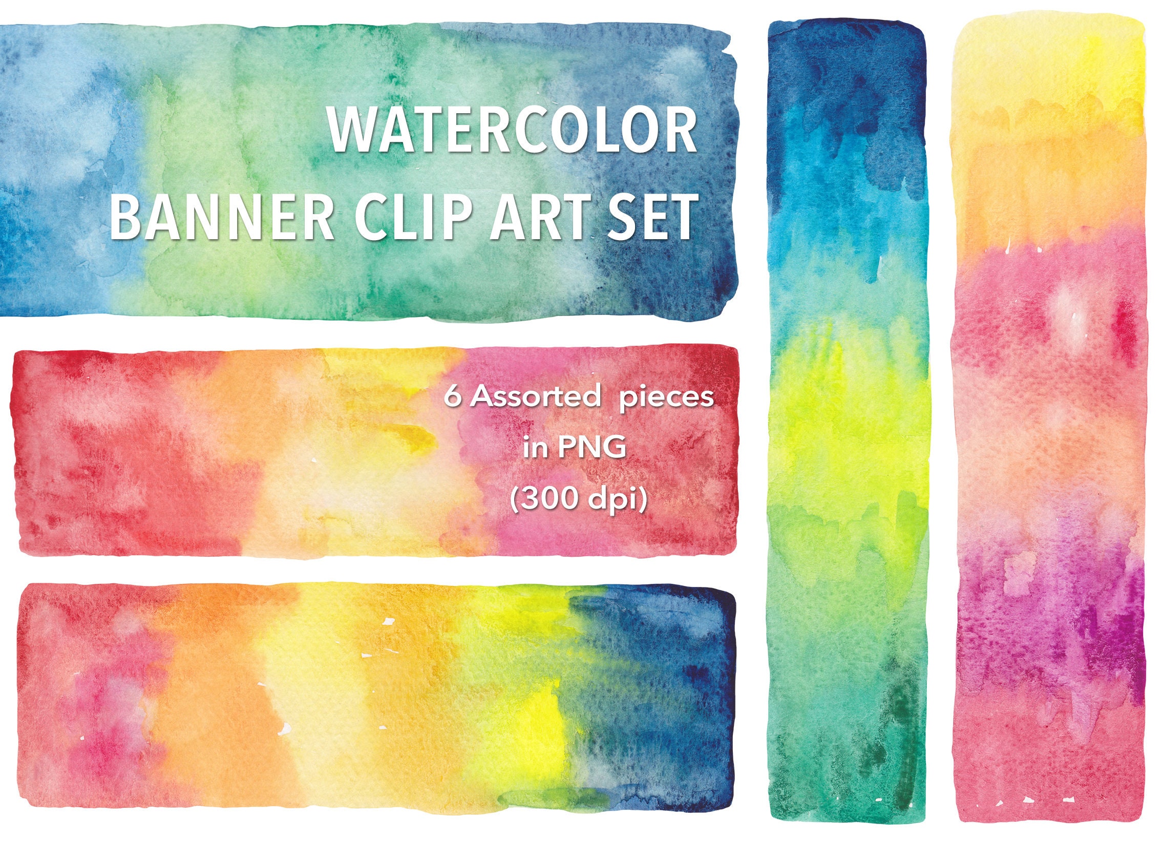 6 Banner Watercolour Clip Art Set Assorted Pieces Hand Painted ...