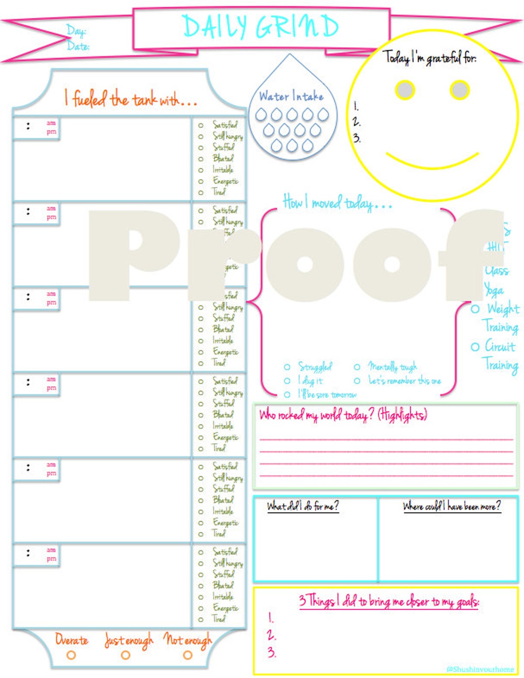 Daily Grind Healthy Living Fitness Journal/log Printable, 4 Different ...