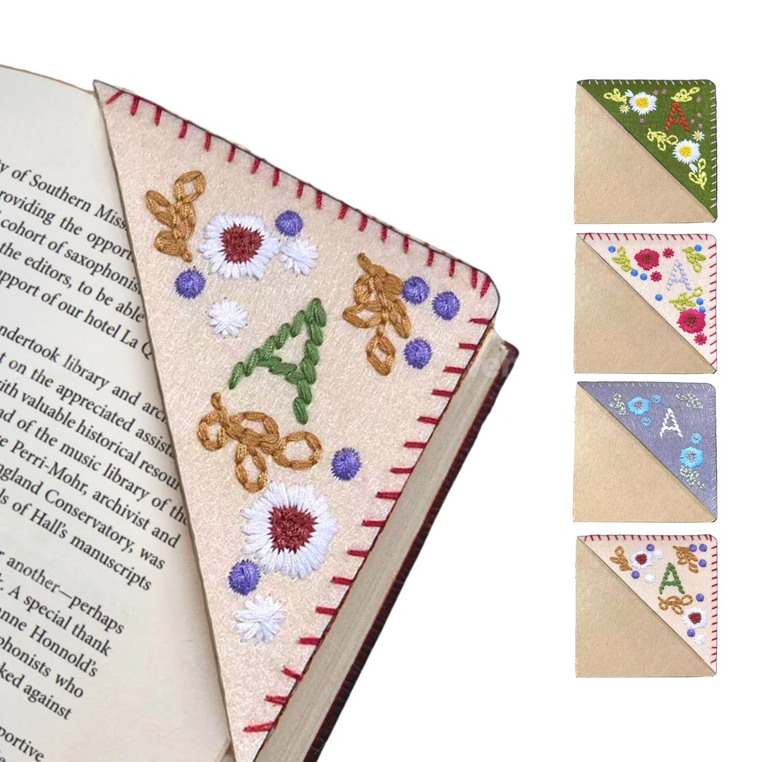 Handmade Embroidered Corner Page Bookmark, A to Z Letters Personalized ...