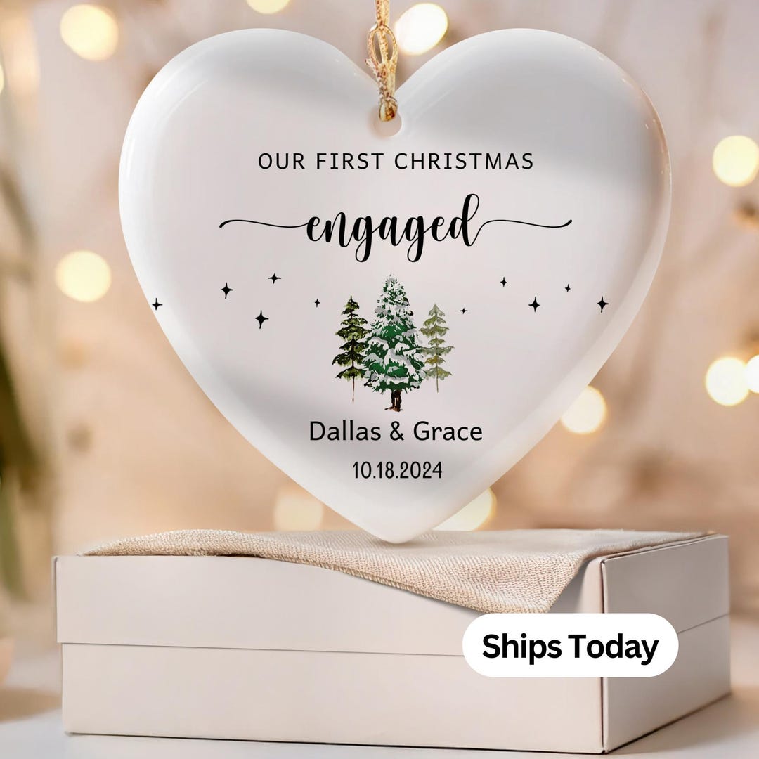 Engaged Ornament With Gift Box - Gift for Couple - First Christmas ...