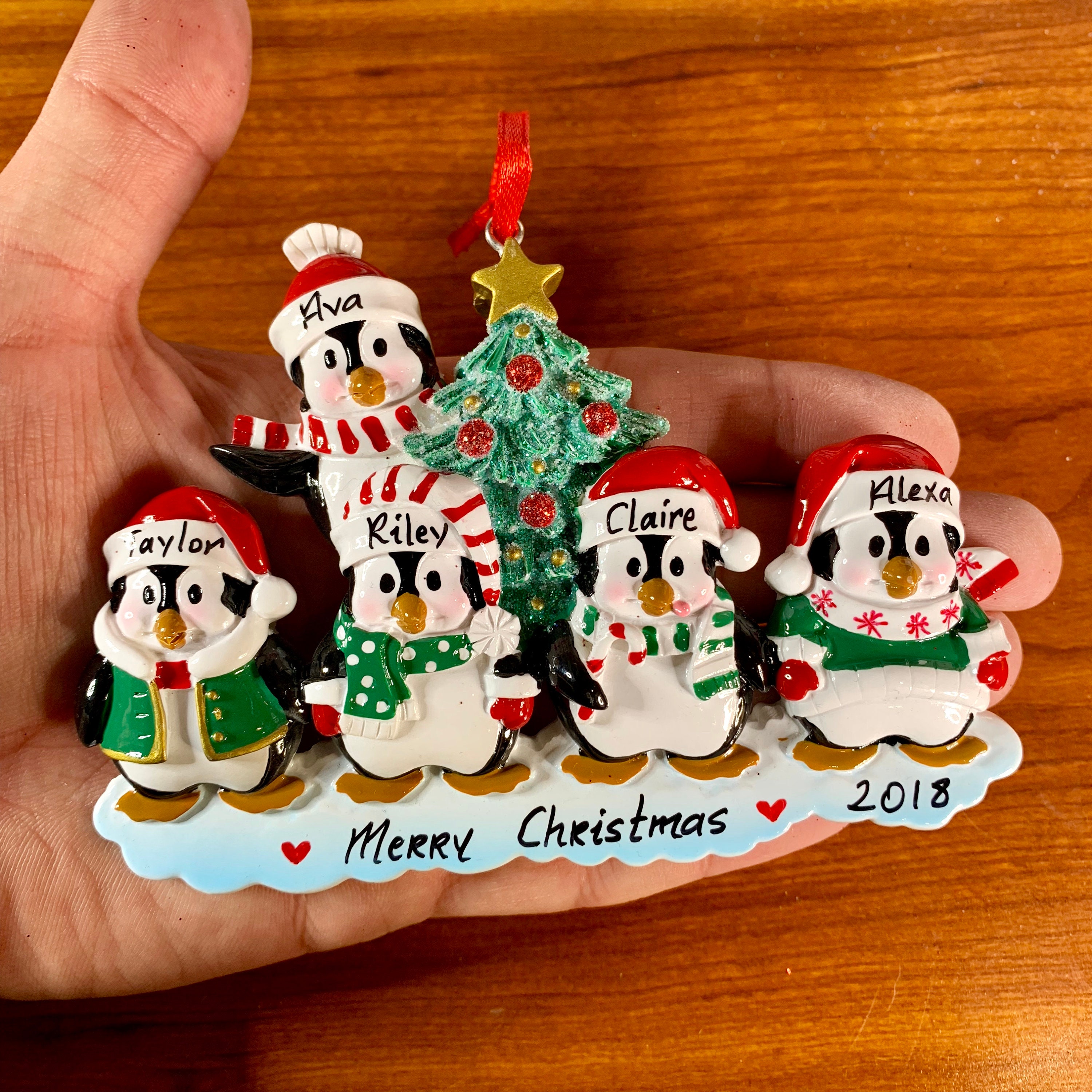 5 Family Personalized Christmas Ornament, Customized Penguin Family ...