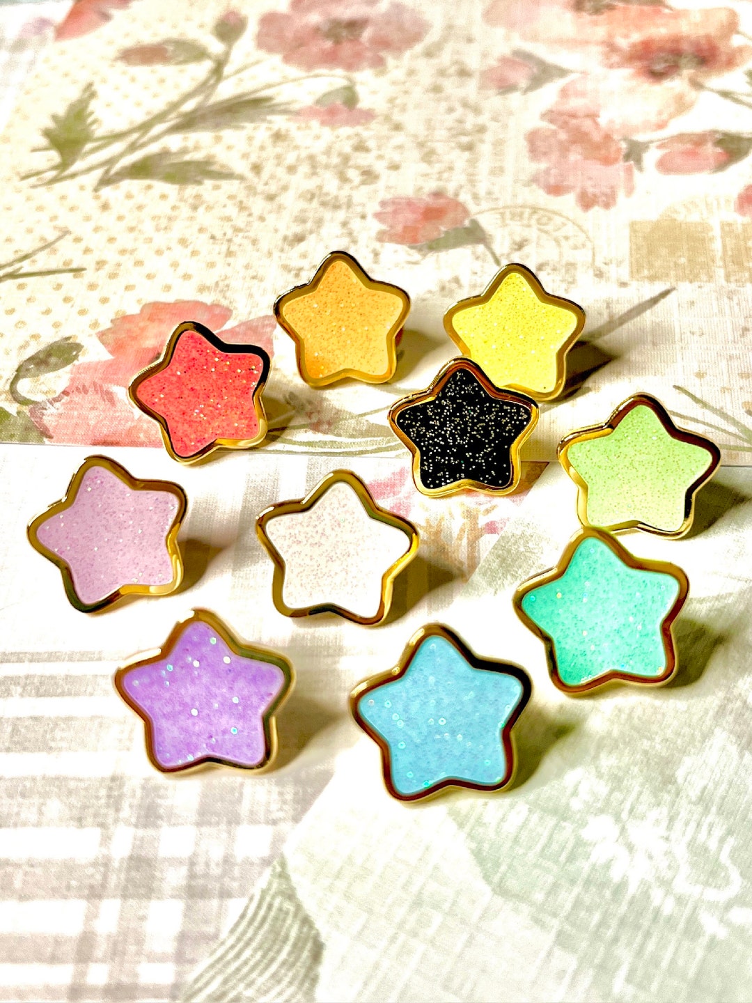 Glitter Sparkling Mini Filler Enamel Pins Star Shape Gold Metal Set ...