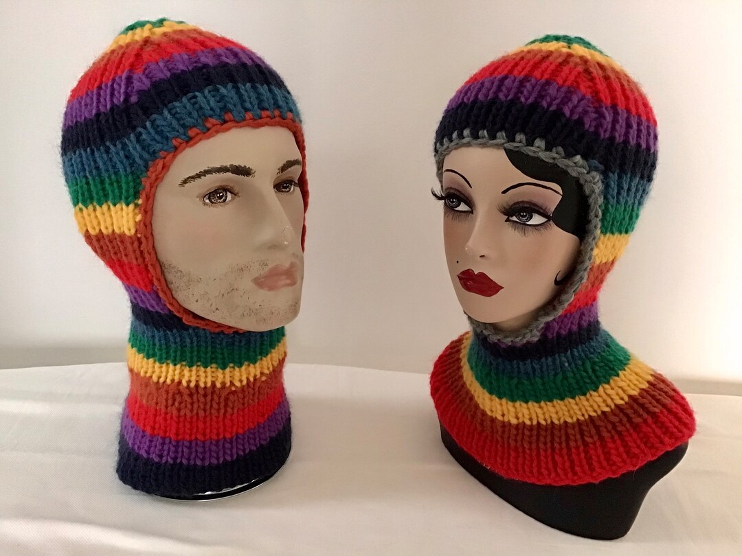 Hand Knitted Unisex Rainbow Balaclava Vintage Style - Etsy UK
