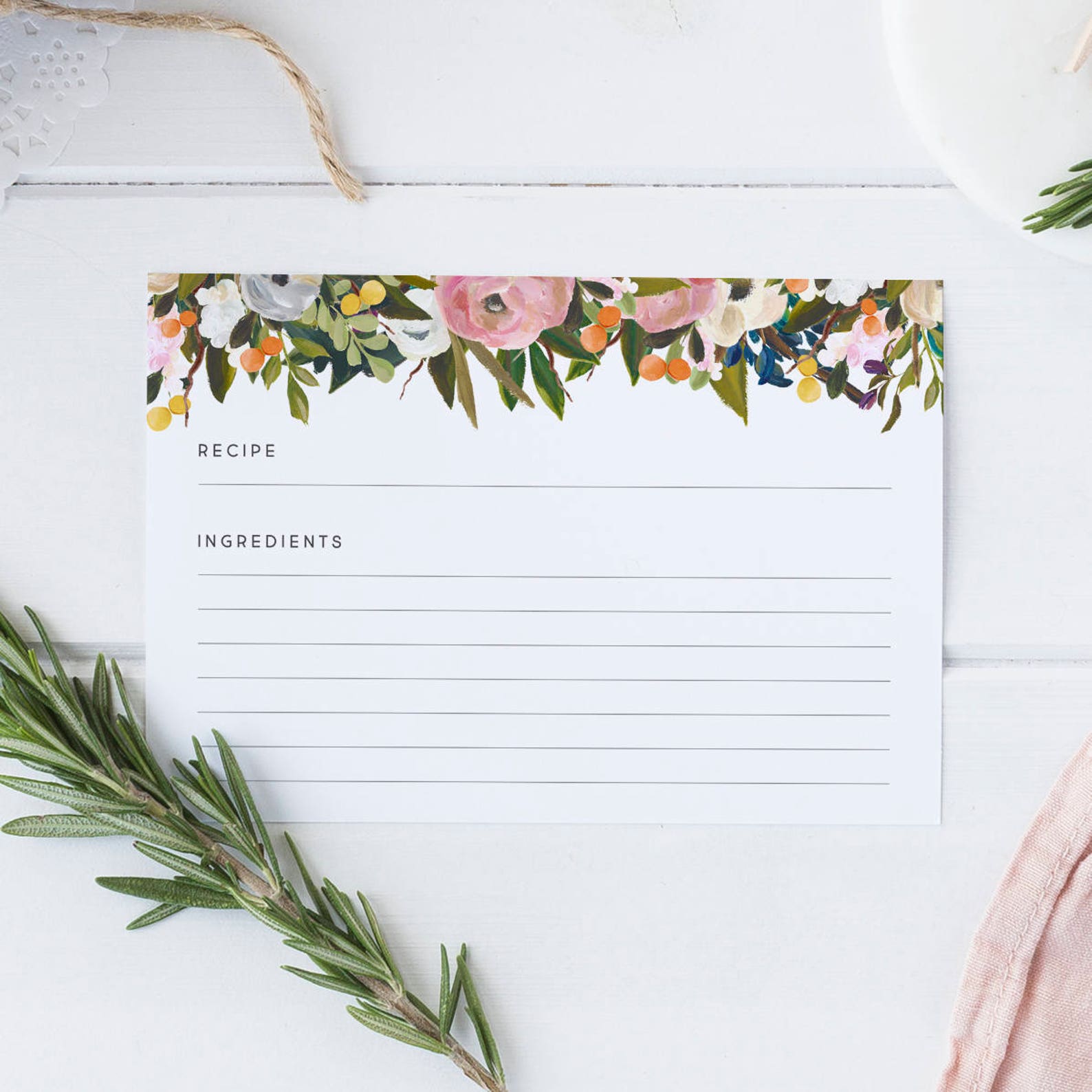 Floral Recipe Cards | Etsy