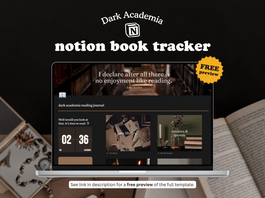 Notion Template Reading Journal, Dark Academia Book Tracker, Bookish ...