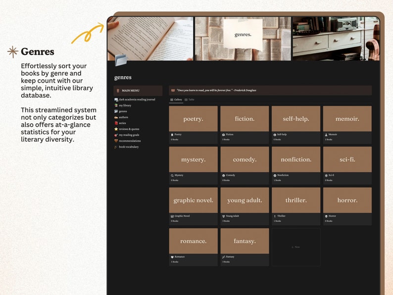 Notion Template Reading Journal, Dark Academia Book Tracker, Bookish ...