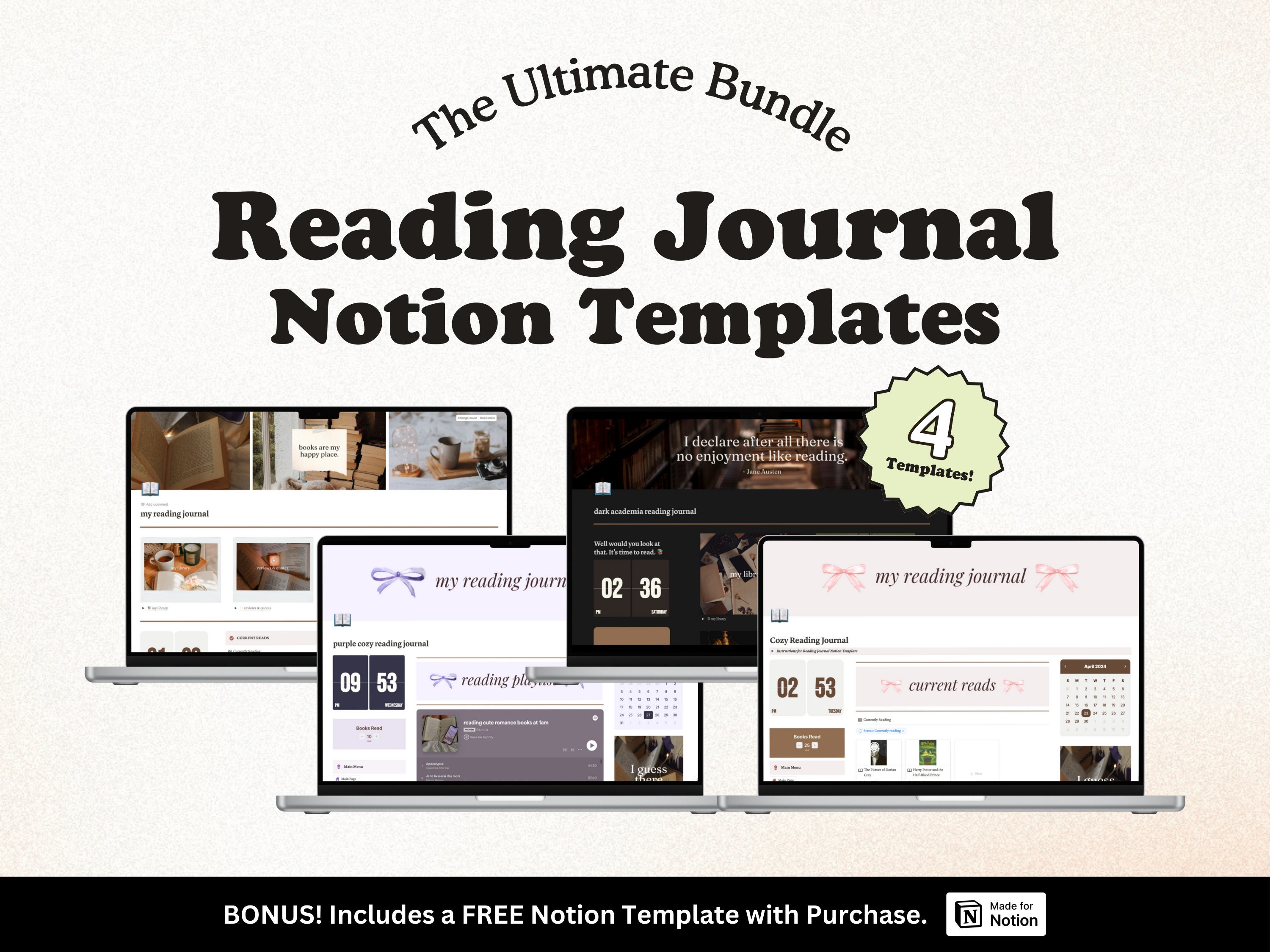 Ultimate Reading Journal Notion Template Bundle, Book Tracker, Library Planner, Bookish Notion ...