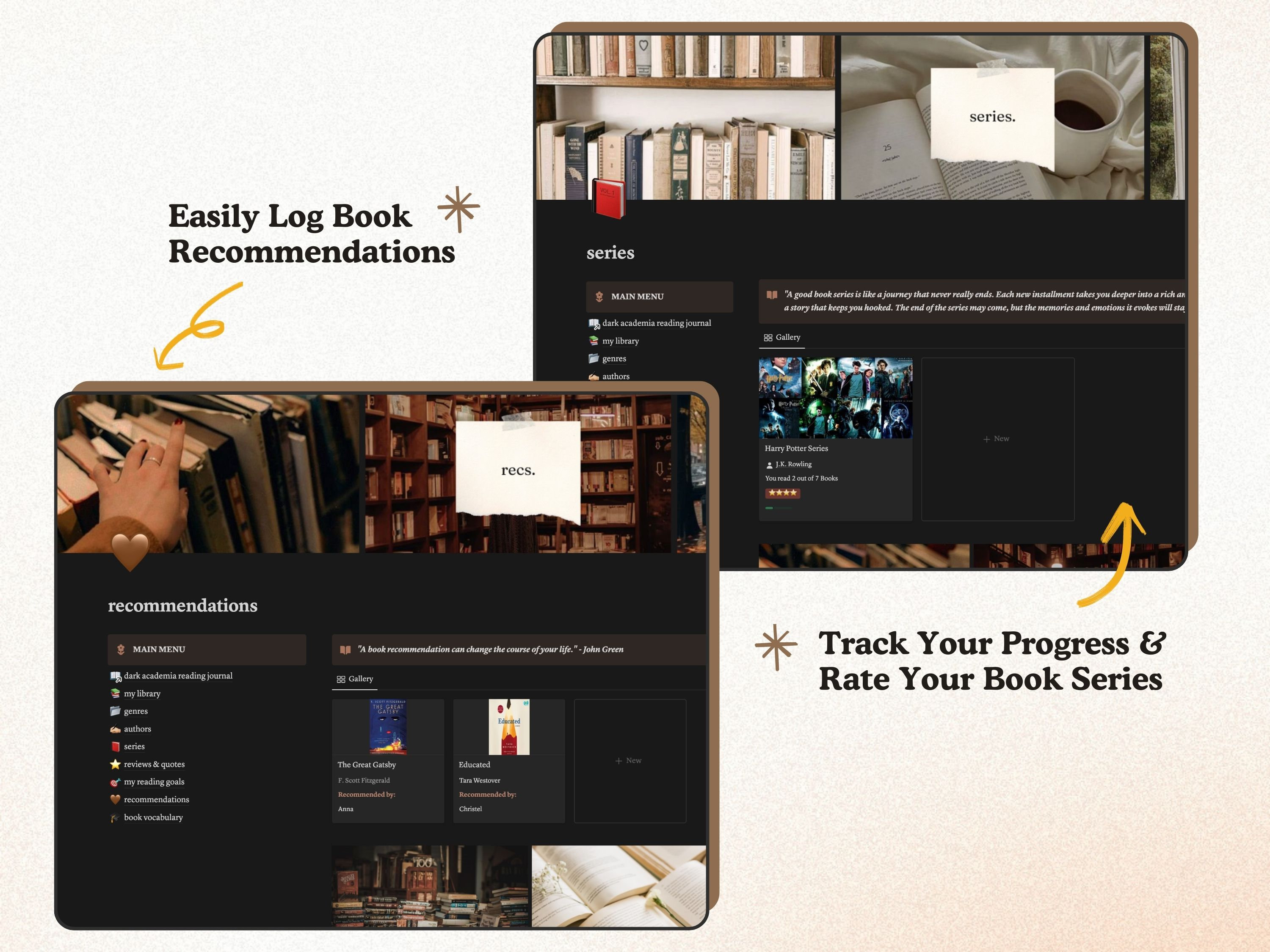 Notion Template Reading Journal, Dark Academia Book Tracker, Bookish ...