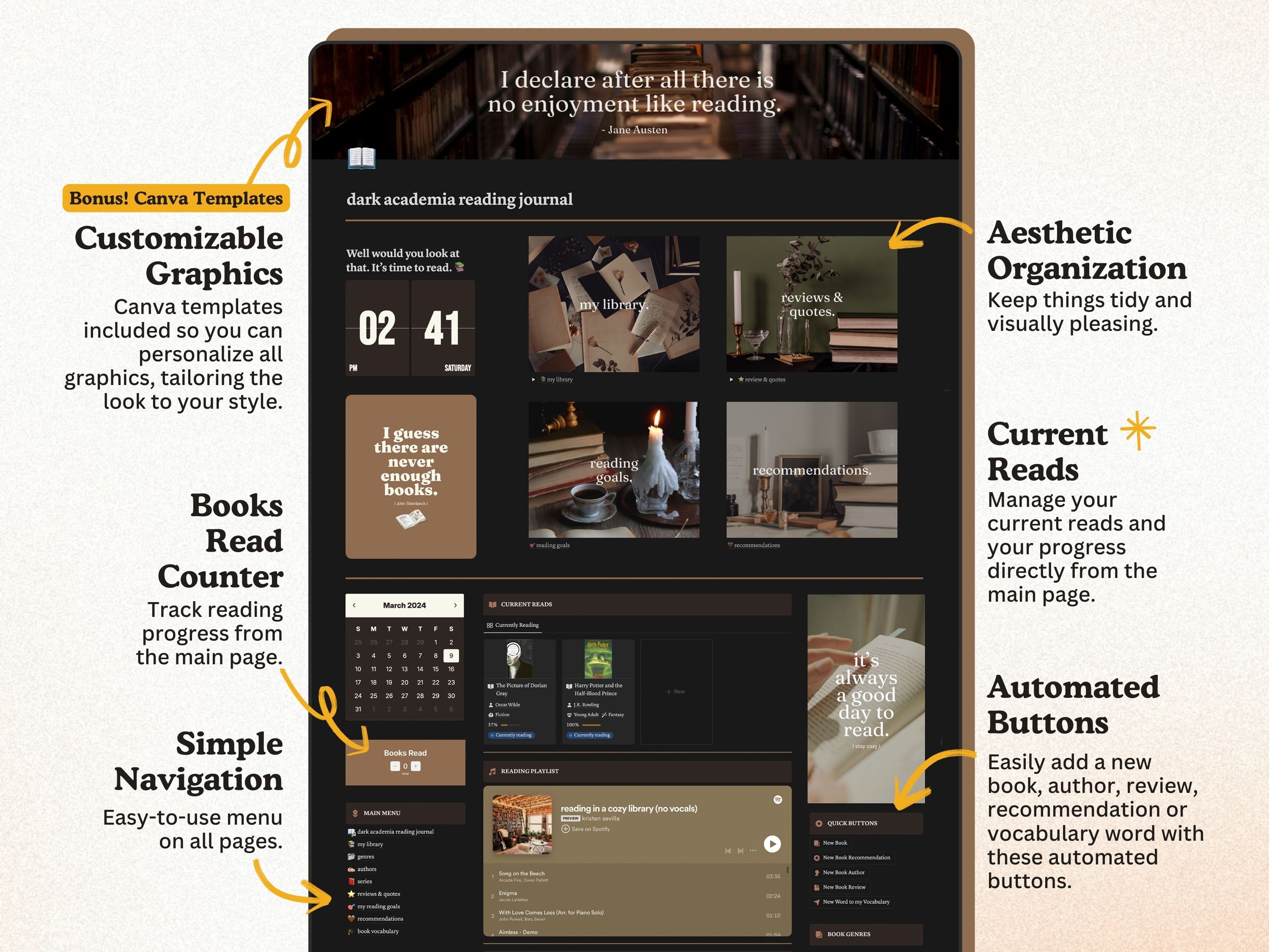 Notion Template Reading Journal, Dark Academia Book Tracker, Bookish ...