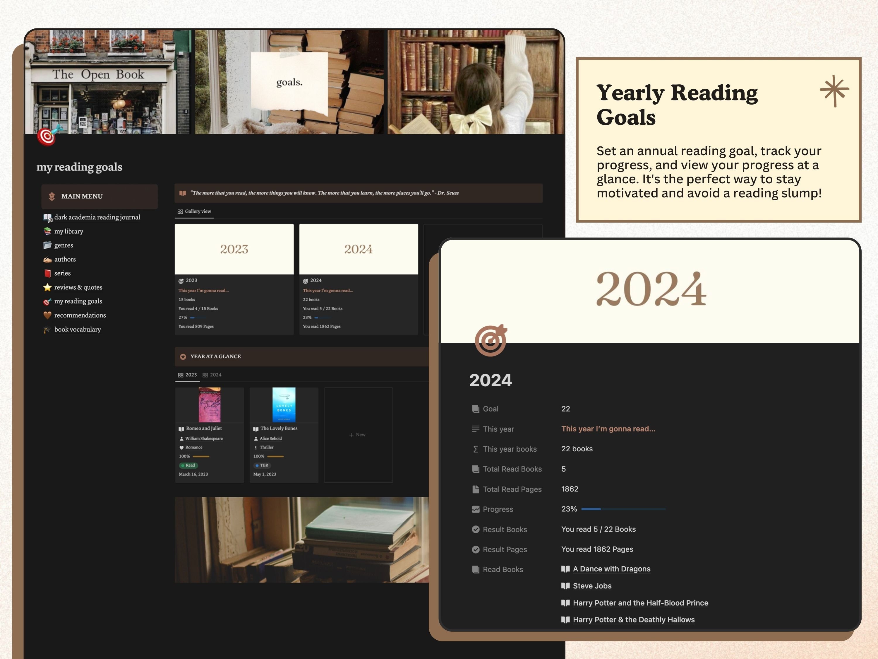 Notion Template Reading Journal, Dark Academia Book Tracker, Bookish ...