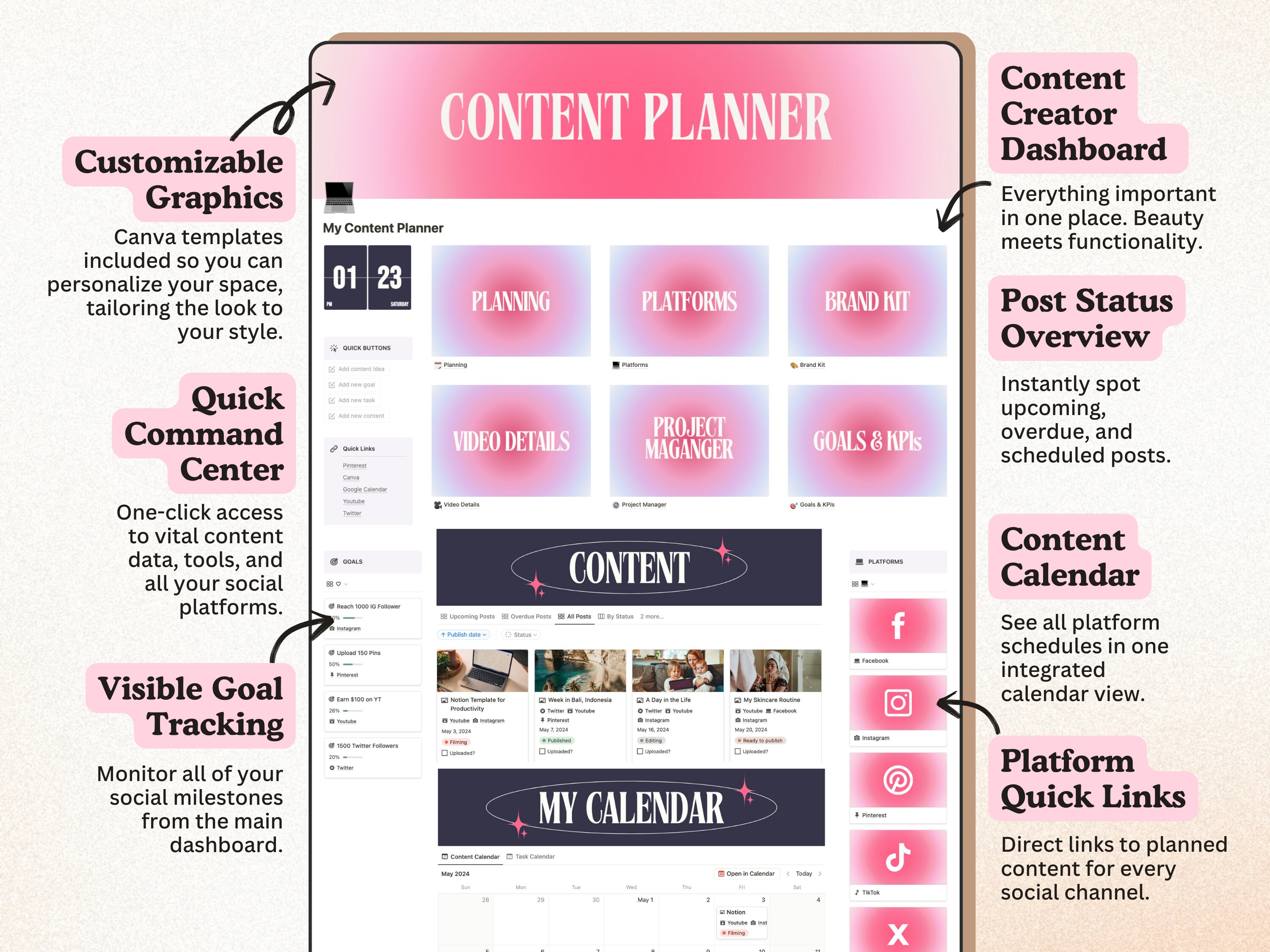 Ultimate Content Planner Notion Template, Social Media Manager Dashboard, Digital Content ...