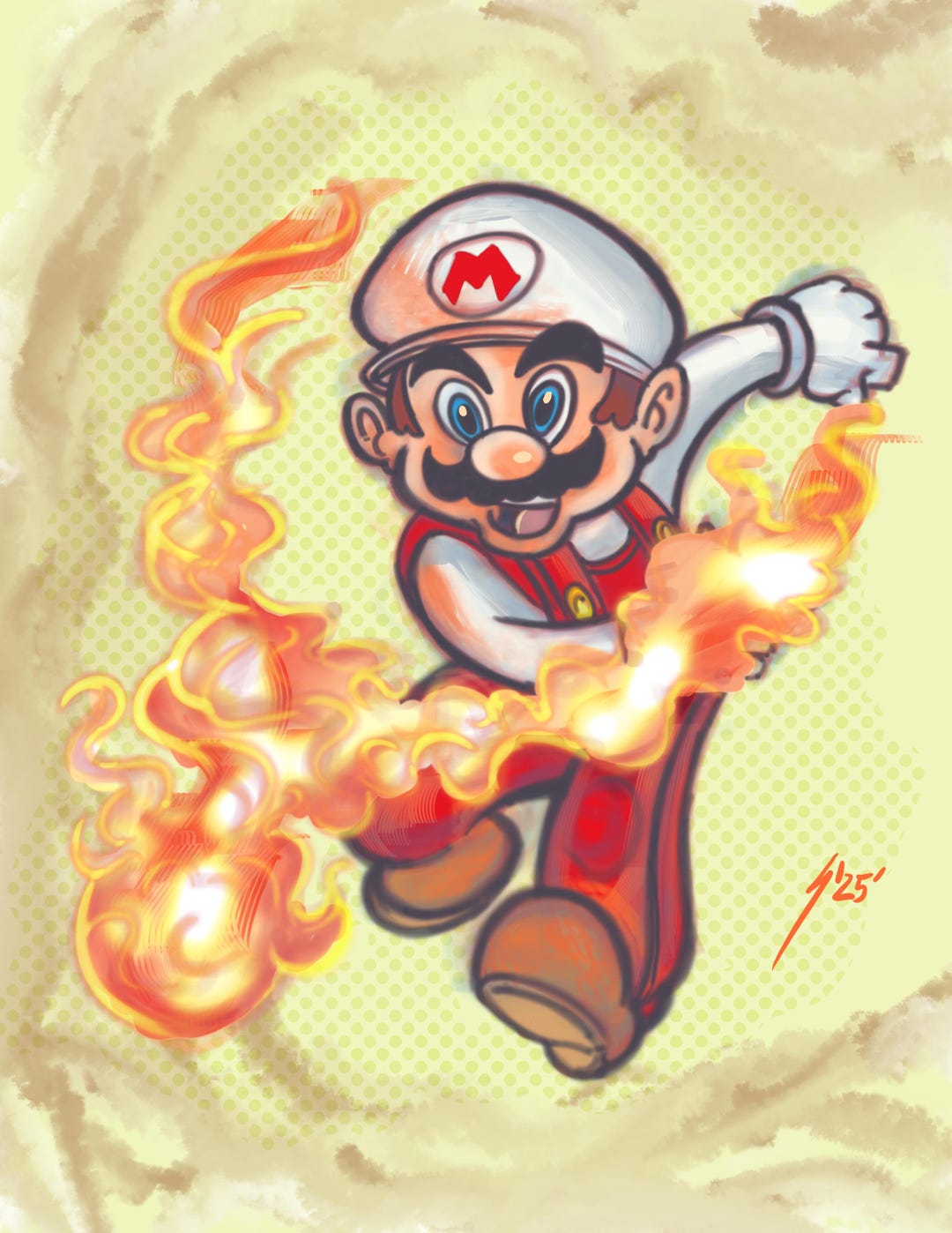 Fireball Mario Illustration Print: Mushroom Kingdom Decor - Etsy
