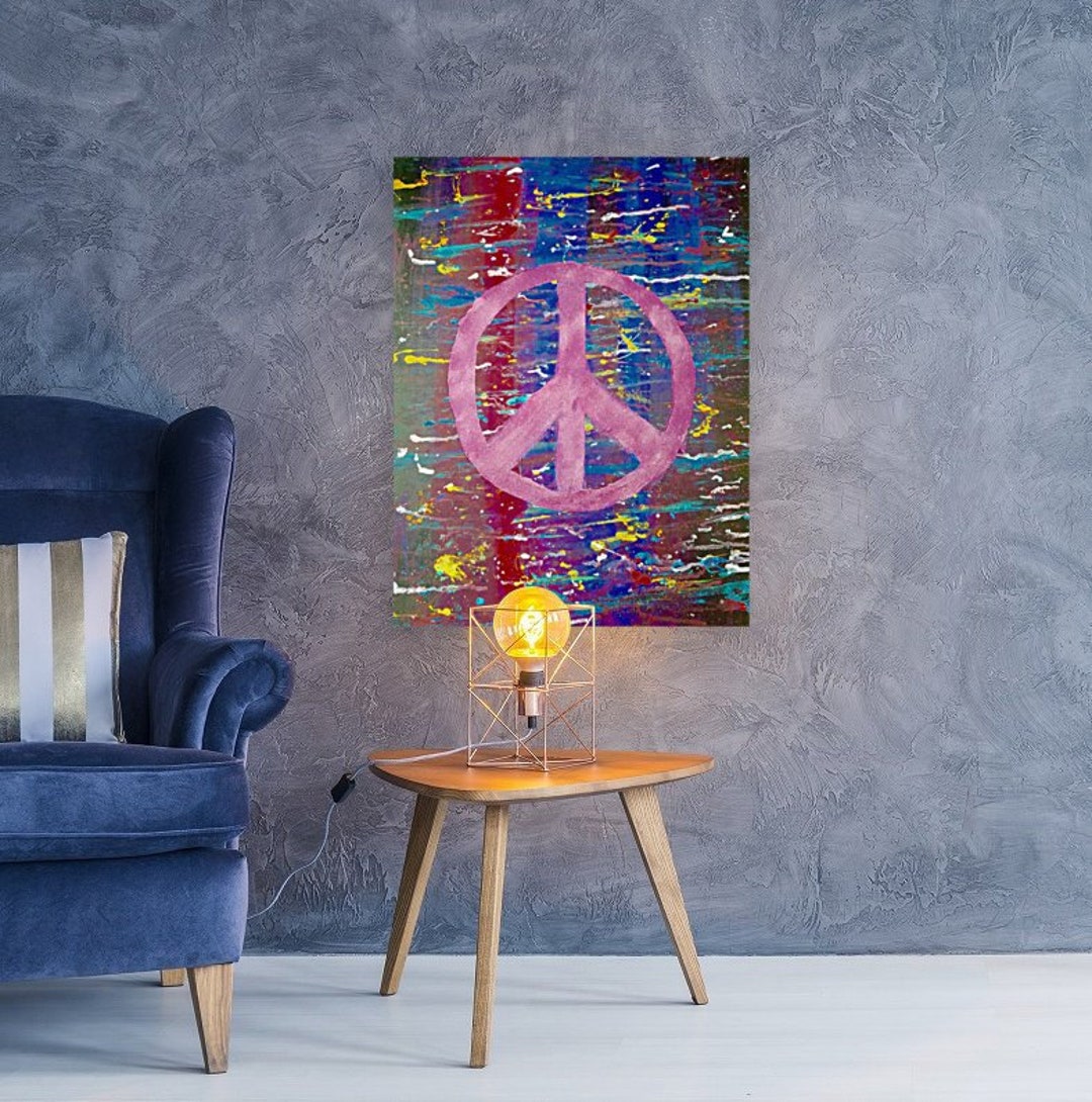 Peace Sign Art, Splatter Painting, Abstract Modern Painting, Pink ...