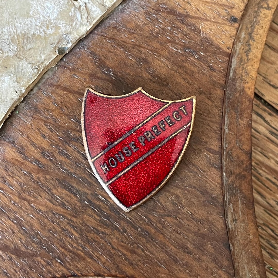 Vintage Gold Tone House Prefect - Enamel Shield Pin Brooch Badge - Red ...