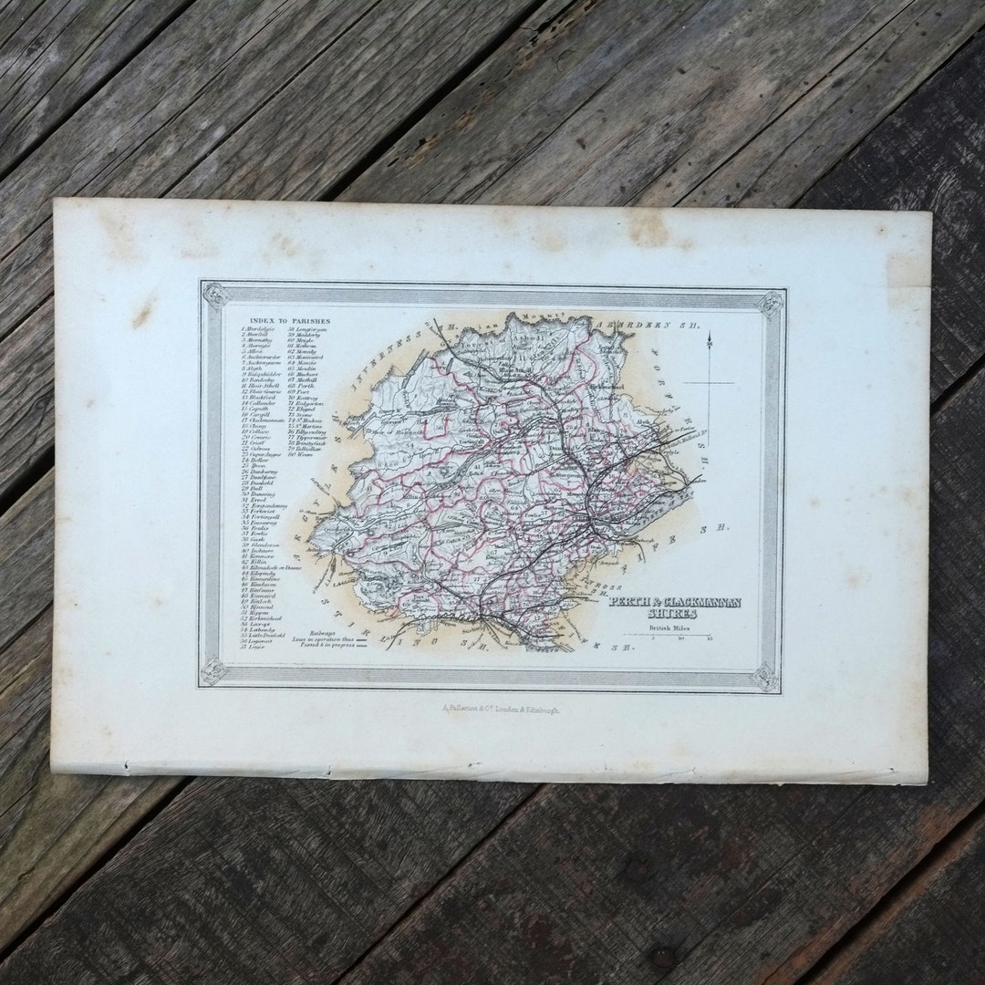 Antique Map of Perth & Clackmannan Shires - Scotland - 1854 - - Etsy